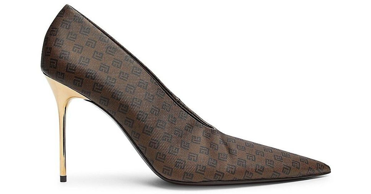 Balmain Clara-Mini Monogram Pumps in Brown | Lyst UK