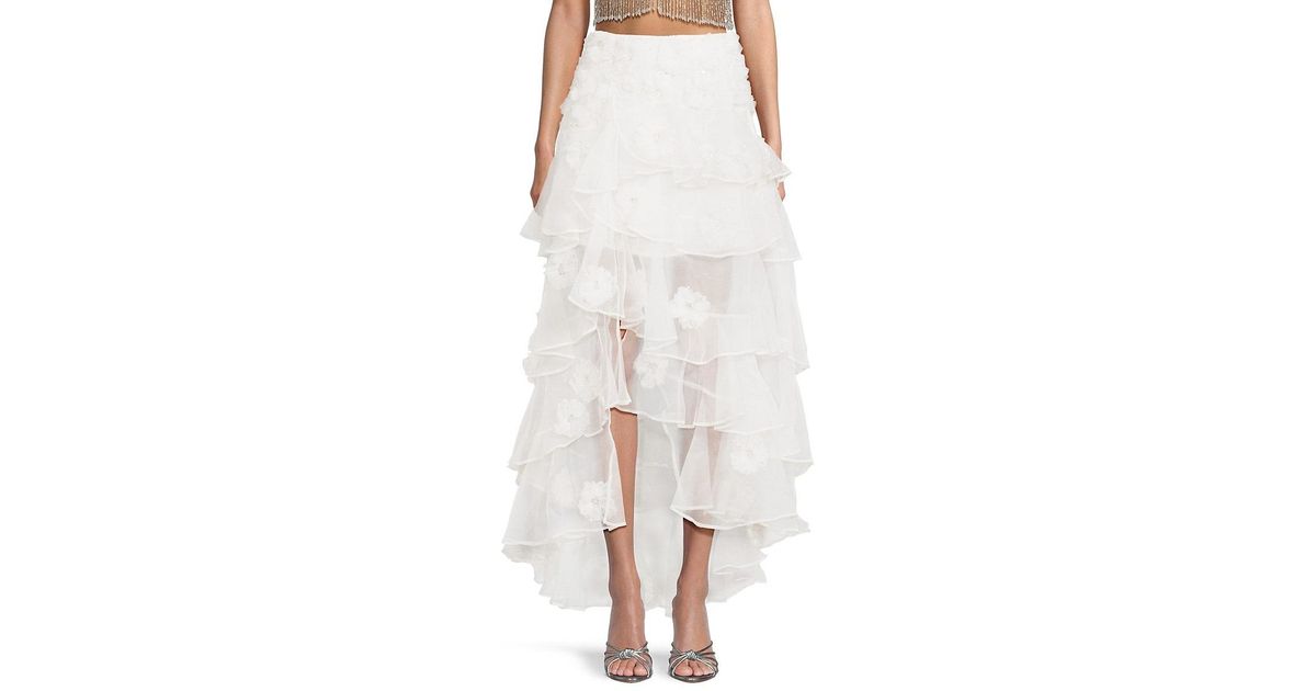 LoveShackFancy Grover Floral High Low Tulle Maxi Skirt in White | Lyst