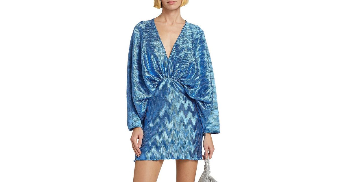 L'idée Les Éléments Riviera Chevron Pleated Satin Minidress in Blue | Lyst