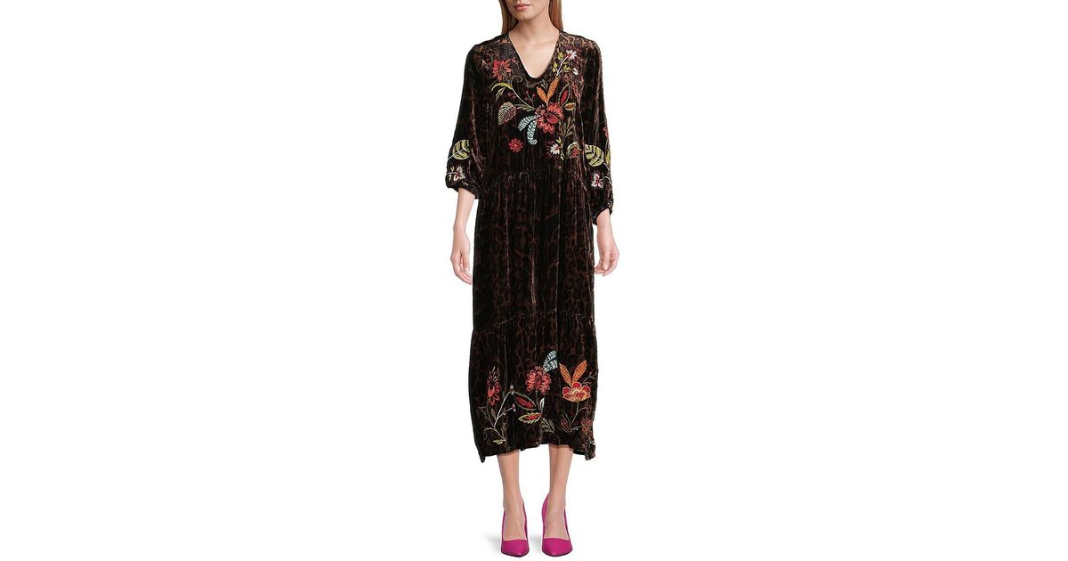 Johnny Was 'Isabella Velvet Midaxi Dress in Black | Lyst