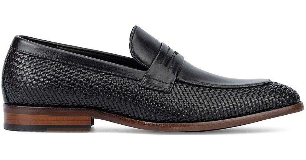 Vintage Foundry Co Guildford Woven Leather Penny Loafers In Black For