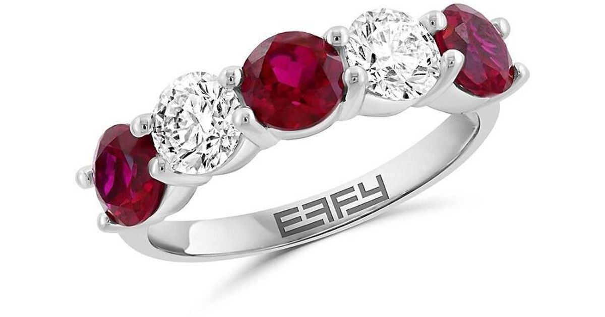 Effy 14K, Lab Grown Ruby & Lab Grown Diamond Ring in Pink | Lyst