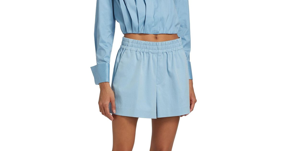 Alice + Olivia Harris Cotton Twill Boxer Shorts in Blue | Lyst