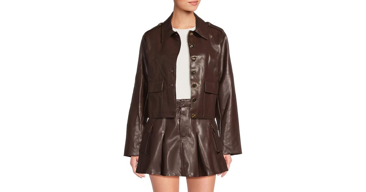 AREA STARS Fallon Faux Leather Jacket in Brown | Lyst UK
