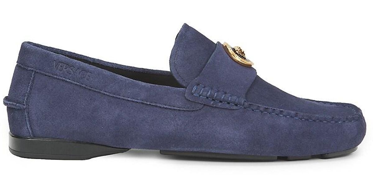 Versace Logo Suede Loafers in Blue for Men | Lyst