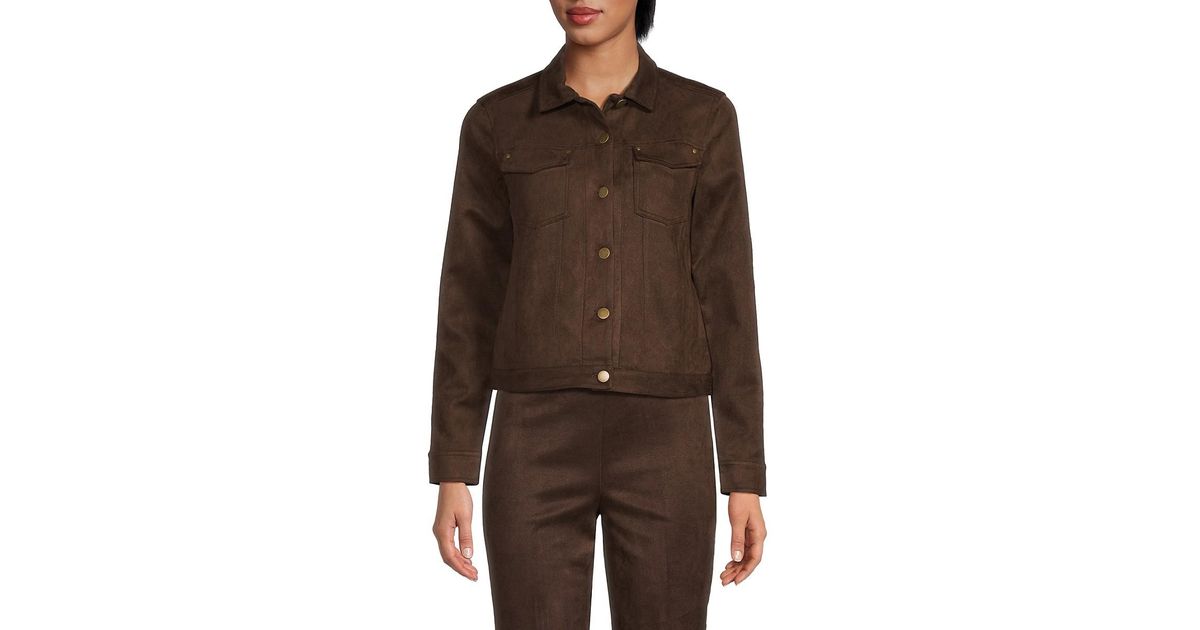 Saks Fifth Avenue Faux Suede Jean Jacket in Brown | Lyst UK
