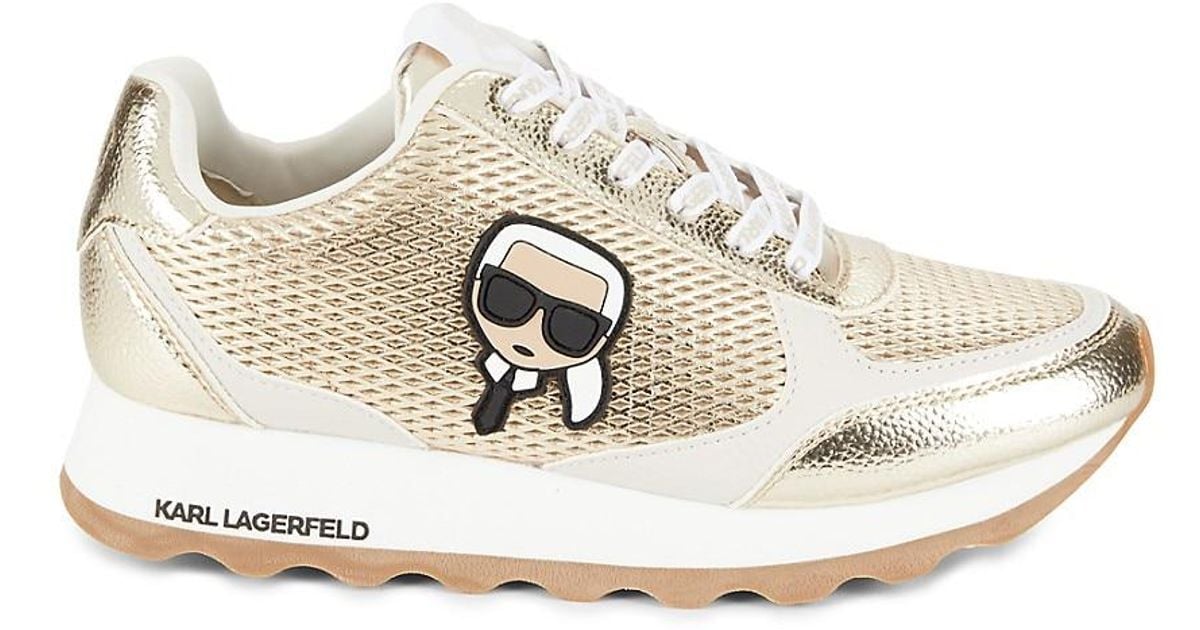 Karl Lagerfeld Meade Logo Appliqué Mesh Sneakers in Natural | Lyst