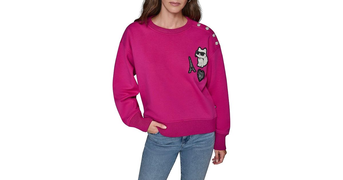 Karl Lagerfeld Choupette Patch Cotton-Blend Sweatshirt in Red | Lyst UK