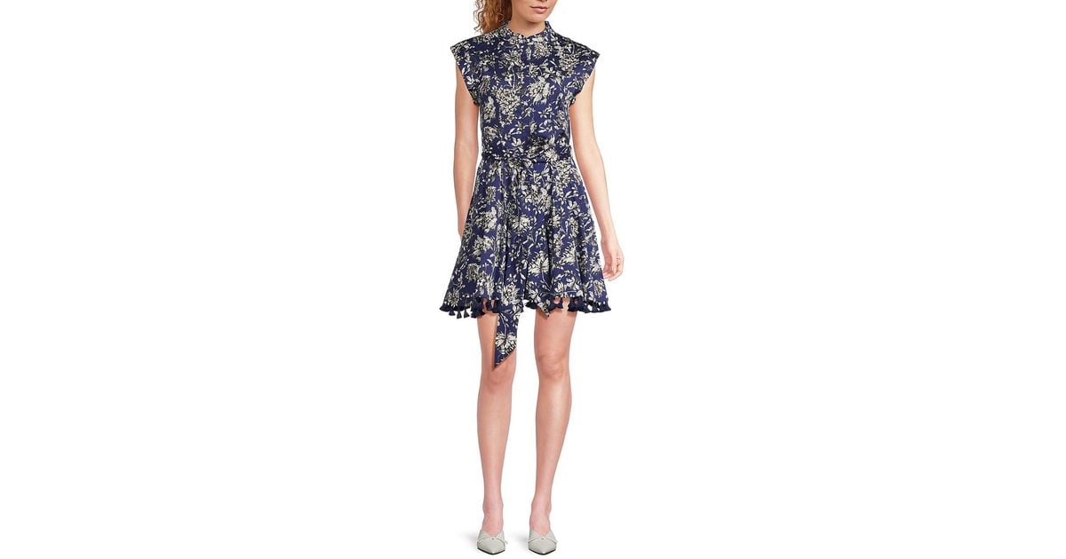 Alice + Olivia Lucy Cuffed Cap Floral Cotton Minidress in Blue | Lyst UK