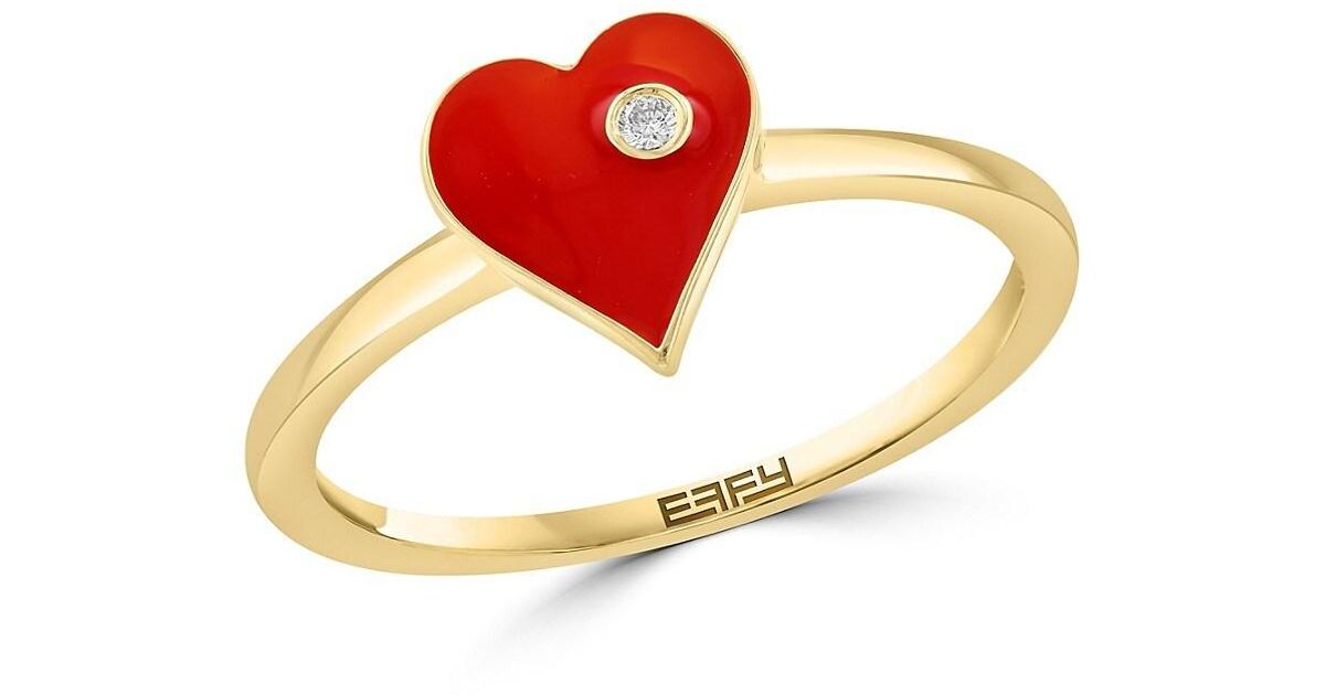 Effy 14K, 0.01 Tcw Diamond & Enamel Heart Ring in White | Lyst