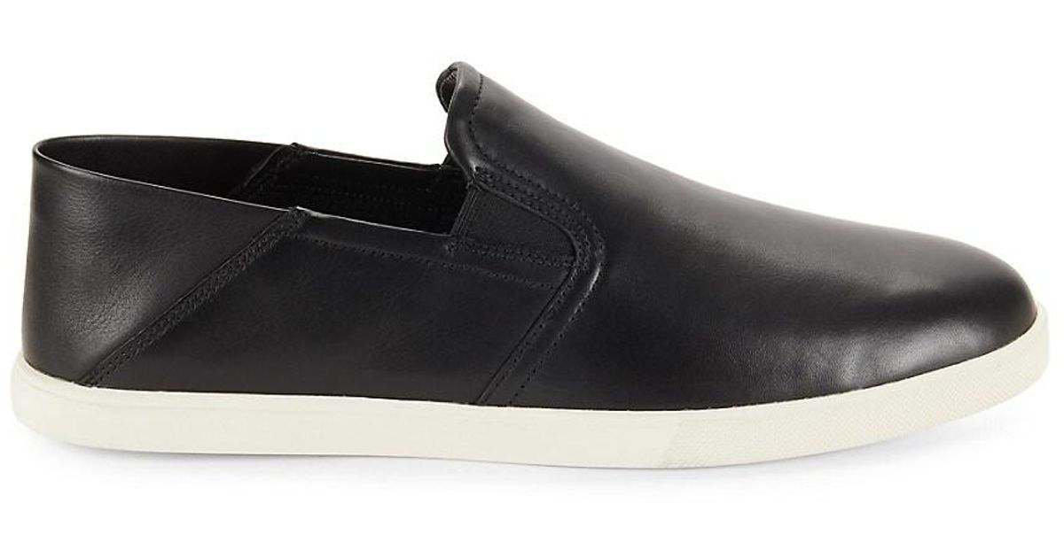 Vince Sanders Leather Slip-on Sneakers in Black for Men | Lyst
