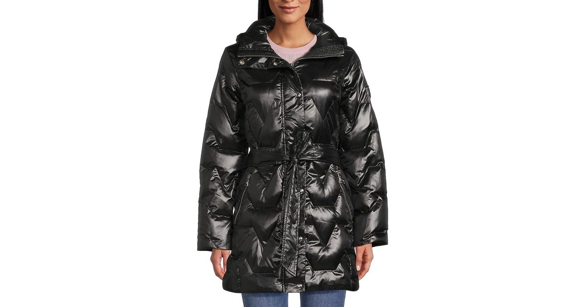 Karl Lagerfeld Metallic Quilted Down Blend Jacket in Natural | Lyst