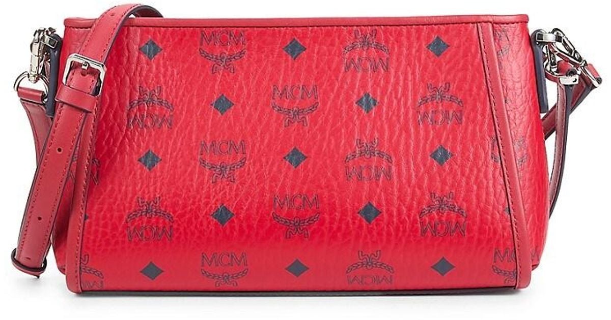 MCM Aren Visetos Monogram Coated Canvas Shoulder Bag in Red | Lyst