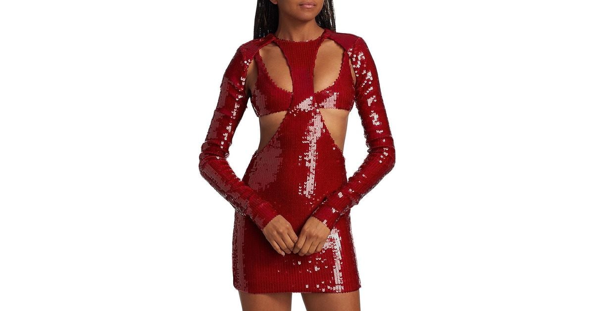 LAQUAN SMITH Sequin Cut-Out Bodycon Minidress in Red | Lyst