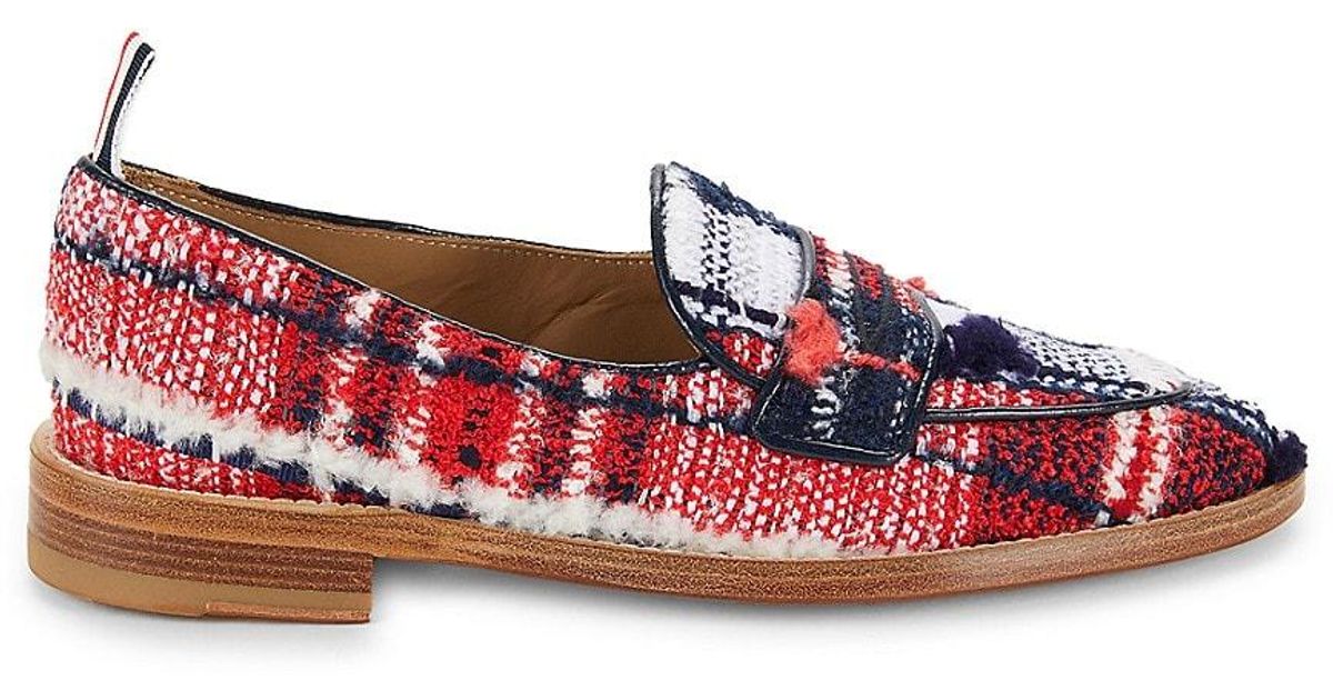 Thom Browne Tweed Penny Loafers in Red | Lyst