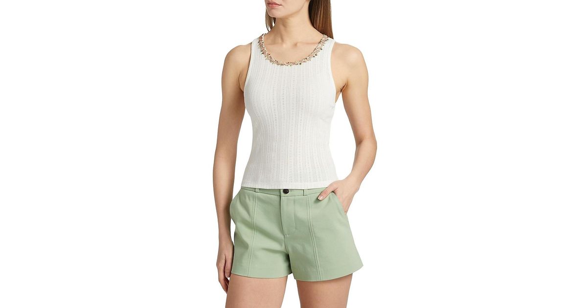 Alice + Olivia Allen Pointelle Tank in Green | Lyst UK