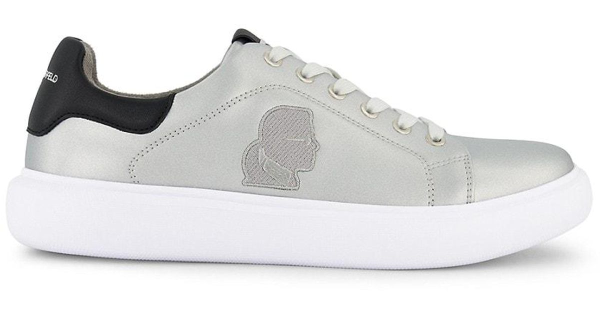 Karl Lagerfeld Metallic Leather Sneakers With Embroidered Karl Profile ...