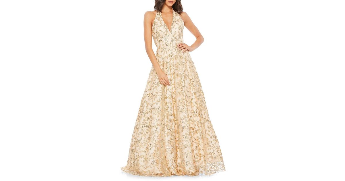 Mac Duggal Sequin A Line Ball Gown In Gold Metallic Lyst Canada