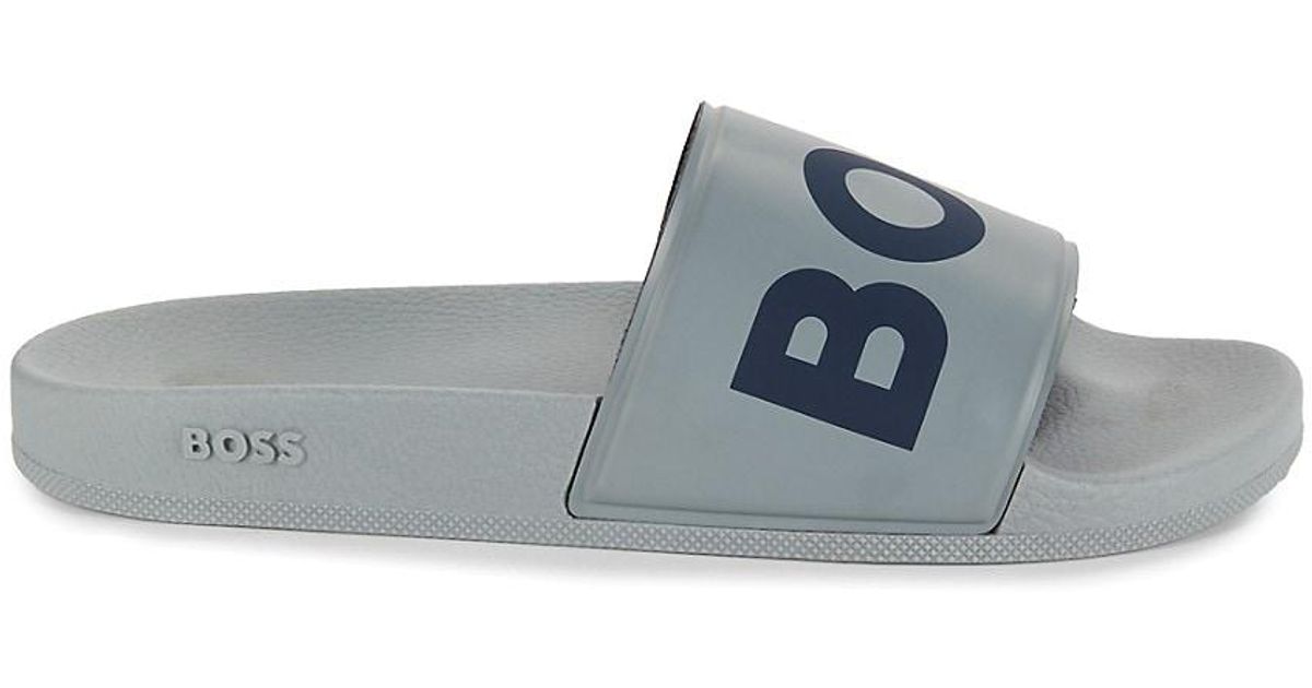 BOSS Sean Logo Slides in Blue for Men | Lyst