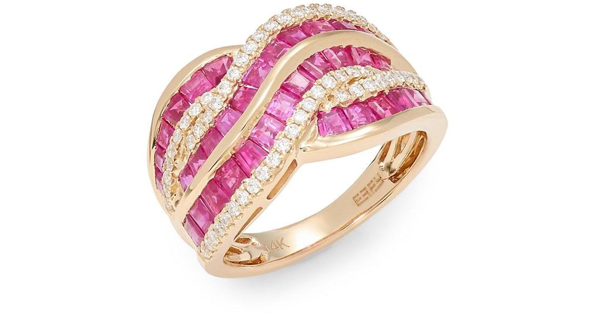 Effy 14K Gold Ruby Diamond Ring in Pink | Lyst
