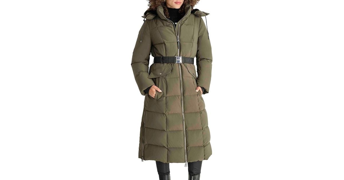 DKNY Belted Puffer Coat in Grey | Lyst UK