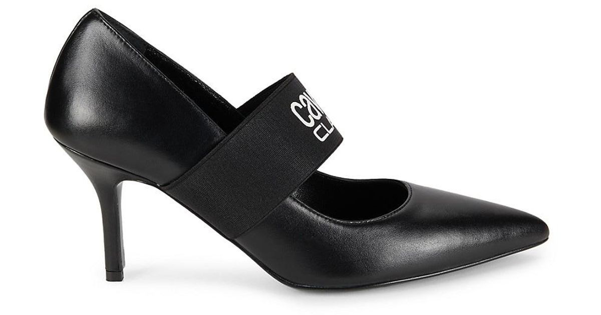 Cavalli Class by Roberto Cavalli 76Mm Leather Logo Pumps in Black | Lyst