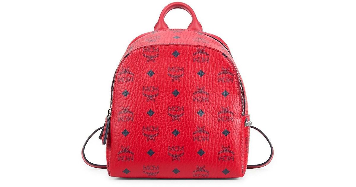 MCM Aren Visetos Monogram Coated Canvas Backpack in Red | Lyst