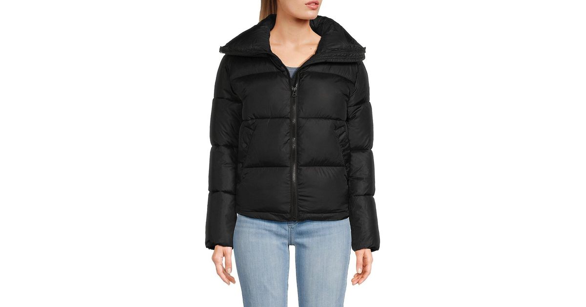Hudson Jeans Mock Collar Puffer Jacket in Black | Lyst