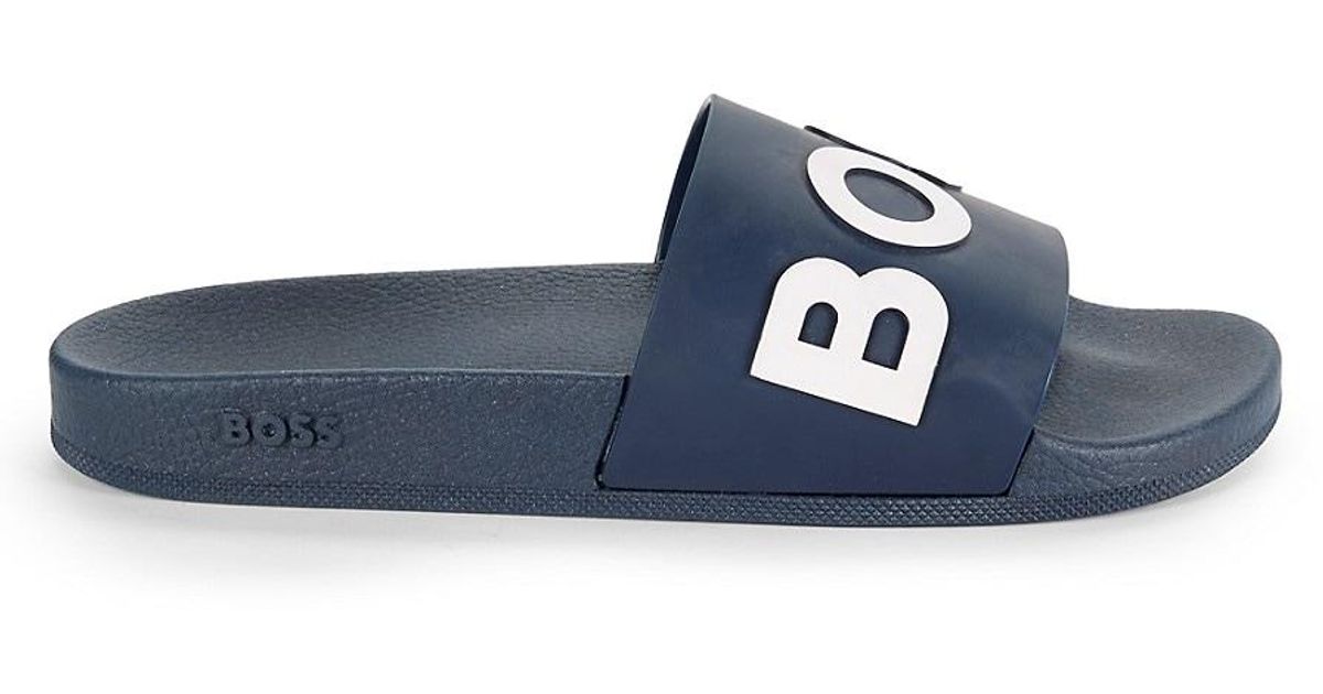 BOSS Bay Logo Slides in Blue for Men | Lyst UK