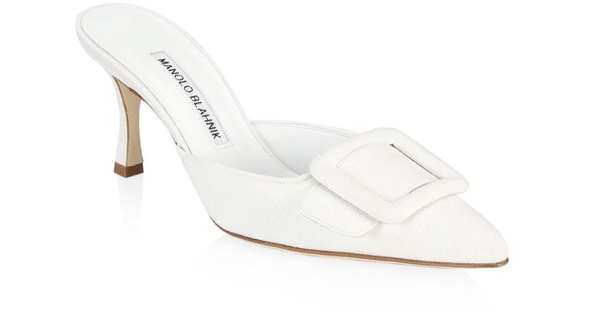 Manolo Blahnik Maysale 70 Linen Mules in White | Lyst