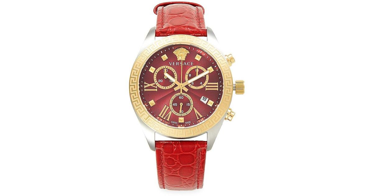 Versace Greca 40Mm Two Tone Ip Stainless Steel & Leather Strap Chrono ...