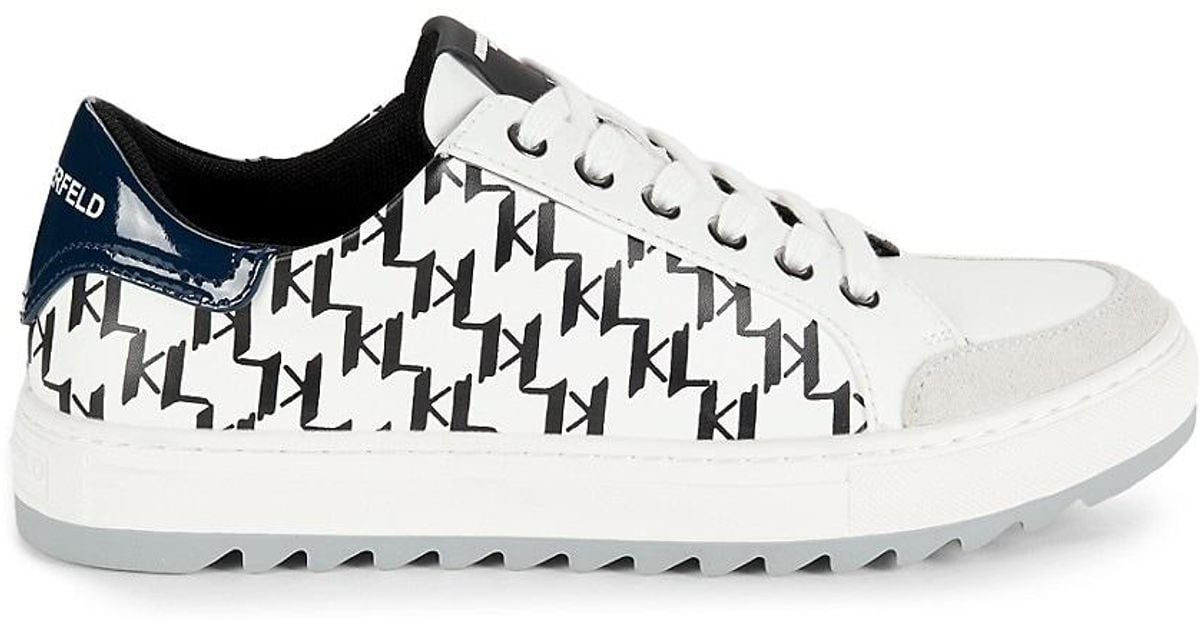 Karl Lagerfeld Monogram Leather Low Top Sneakers in Black for Men | Lyst