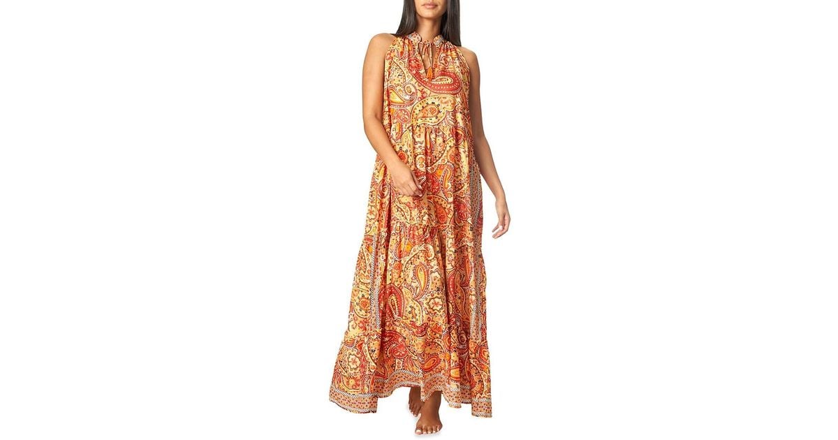 La Moda Clothing Paisley Tiered Cover-Up Dress in Orange | Lyst