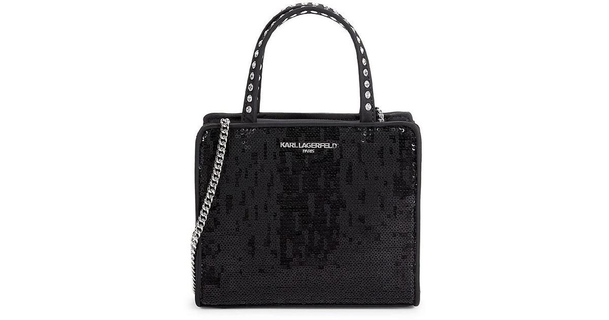 Karl Lagerfeld Mini Maybelle Sequin Top Handle Bag in Black | Lyst