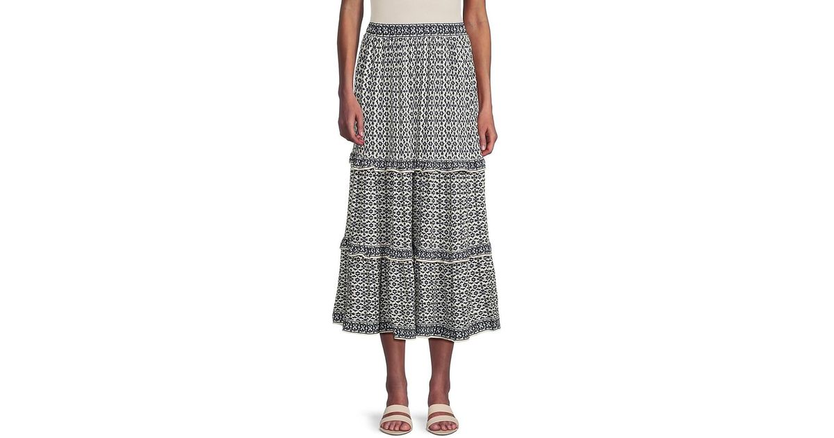 Max Studio Lemon-Print Tiered Midi-Skirt in Gray | Lyst