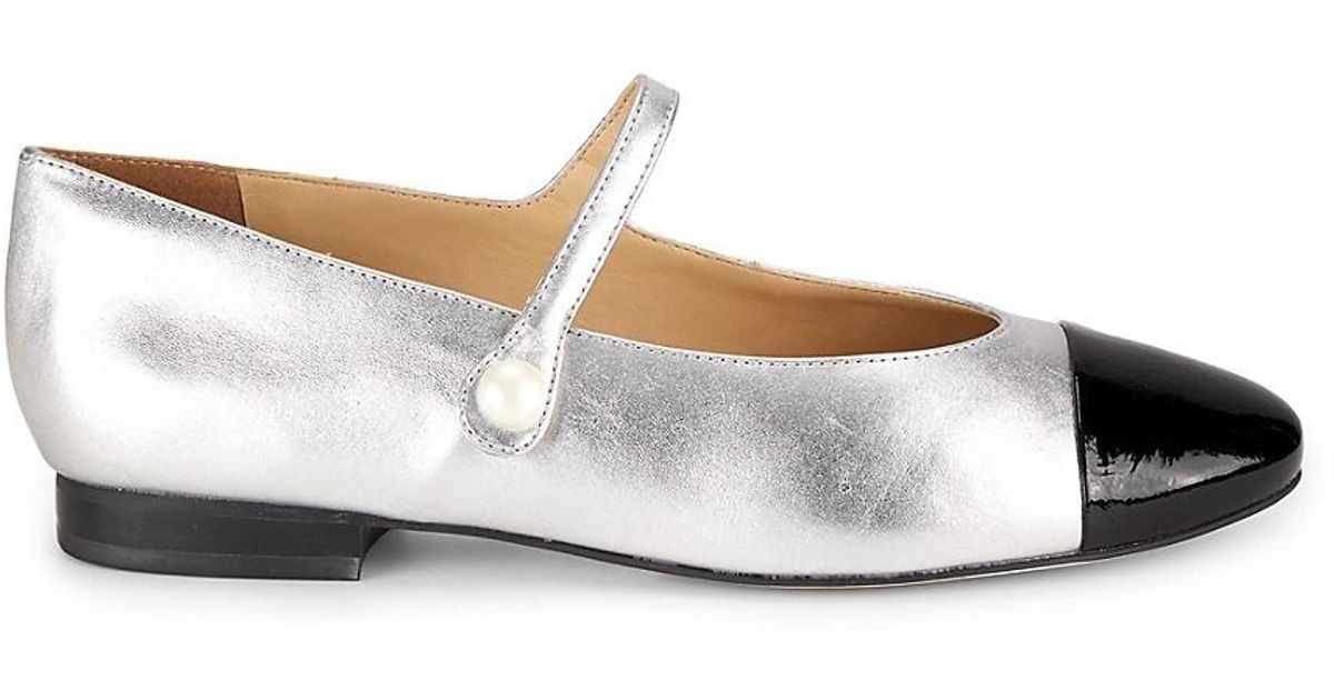 Saks Fifth Avenue Cap Toe Metallic Mary Janes in White | Lyst