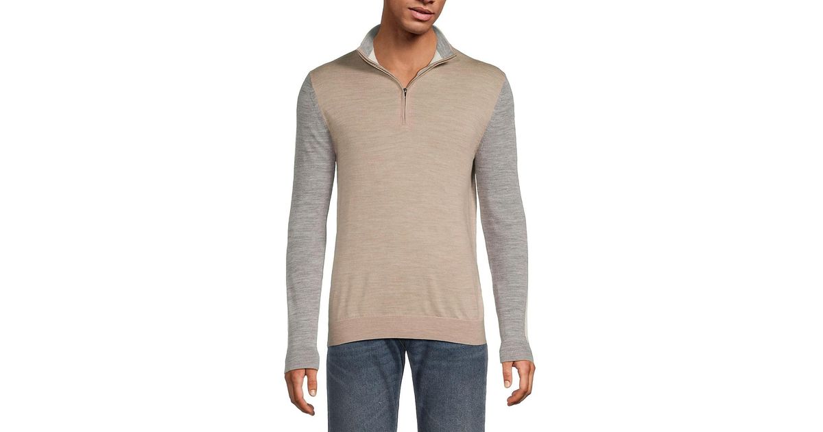 Reiss Two-Tone Quarter-Zip Wool Sweater in Natural for Men | Lyst