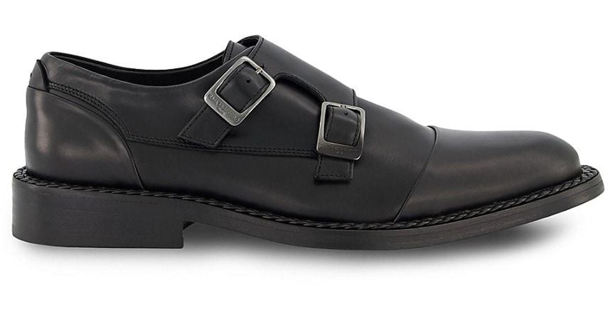 Karl Lagerfeld Label Leather Double Monk Strap Shoes in Black for Men ...