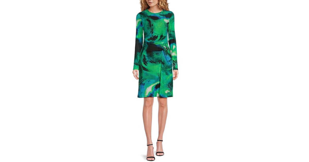 DKNY Print Ruched Minidress in Green | Lyst