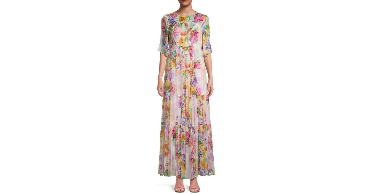Johnny Was Fionna Floral Silk Maxi Dress in White | Lyst