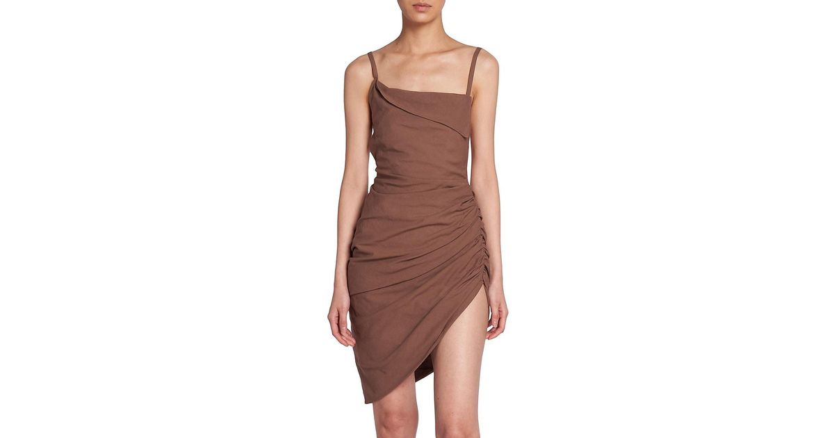 Jacquemus La Robe Draped Asymmetric Dress in Brown | Lyst