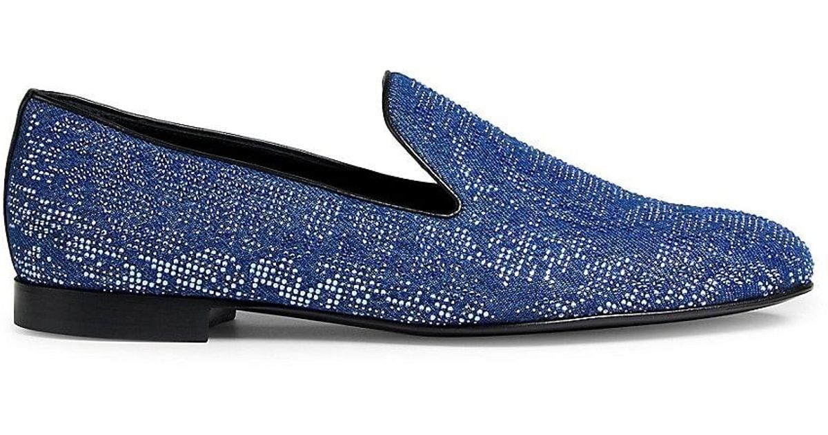 Versace Stone-Embellished Smocking Slippers in Blue for Men | Lyst