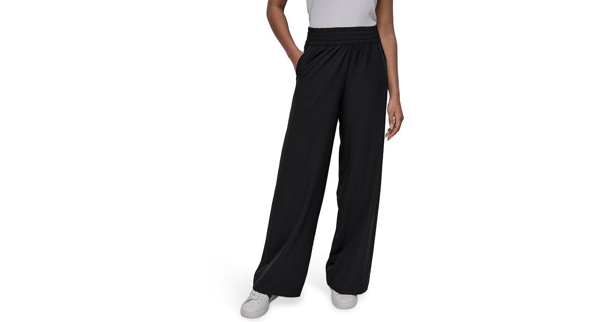 DKNY Hudson Stretch High-rise Wide-leg Pants in Black | Lyst