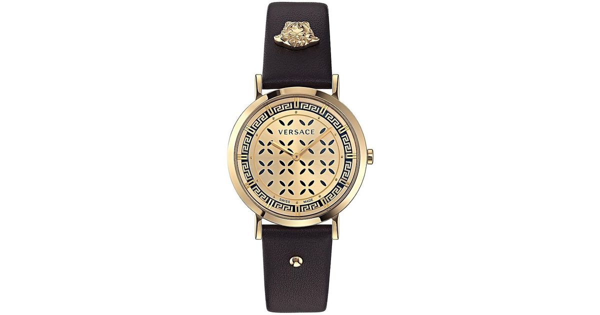 Versace 36mm New Generation Ip Yellow Gold & Leather Strap Watch in ...