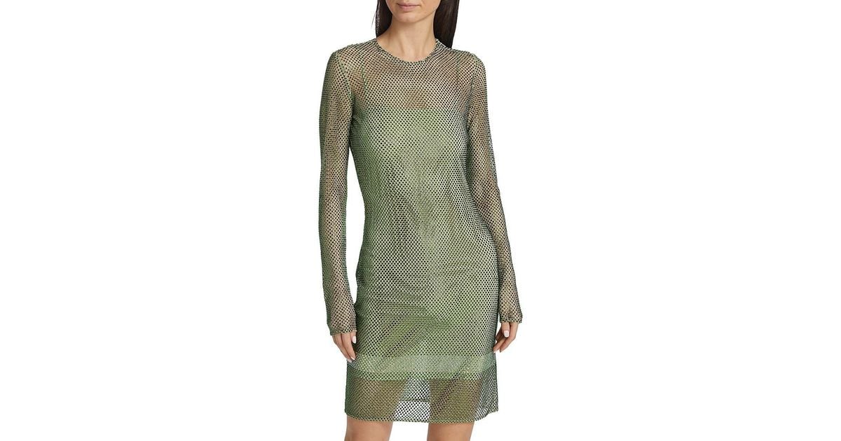 Stella McCartney Netted Hot-Fixed Minidress in Green | Lyst