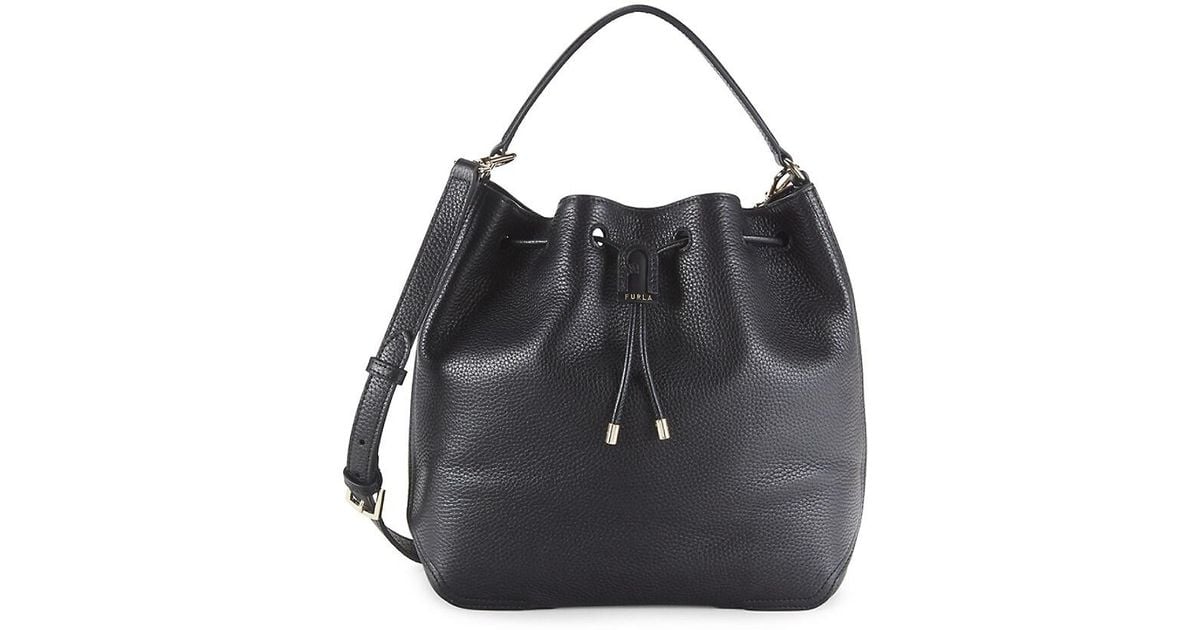 Furla Atena Leather Bucket Bag in Black | Lyst
