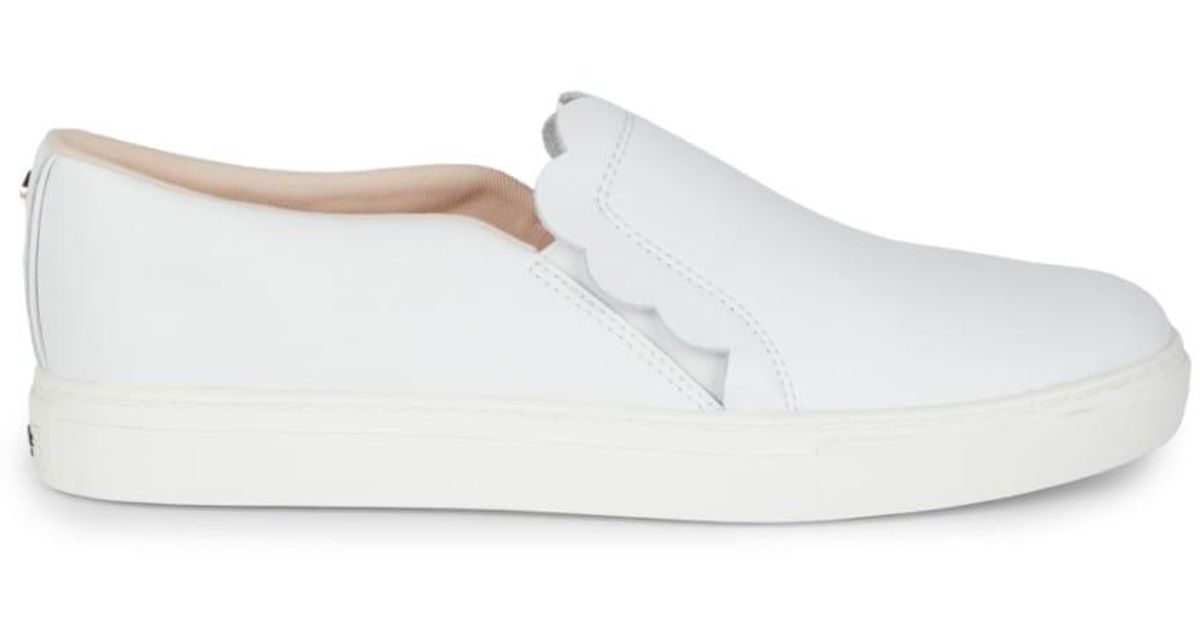 Kate Spade Speed Scallop Leather Slip-on Sneakers in White | Lyst