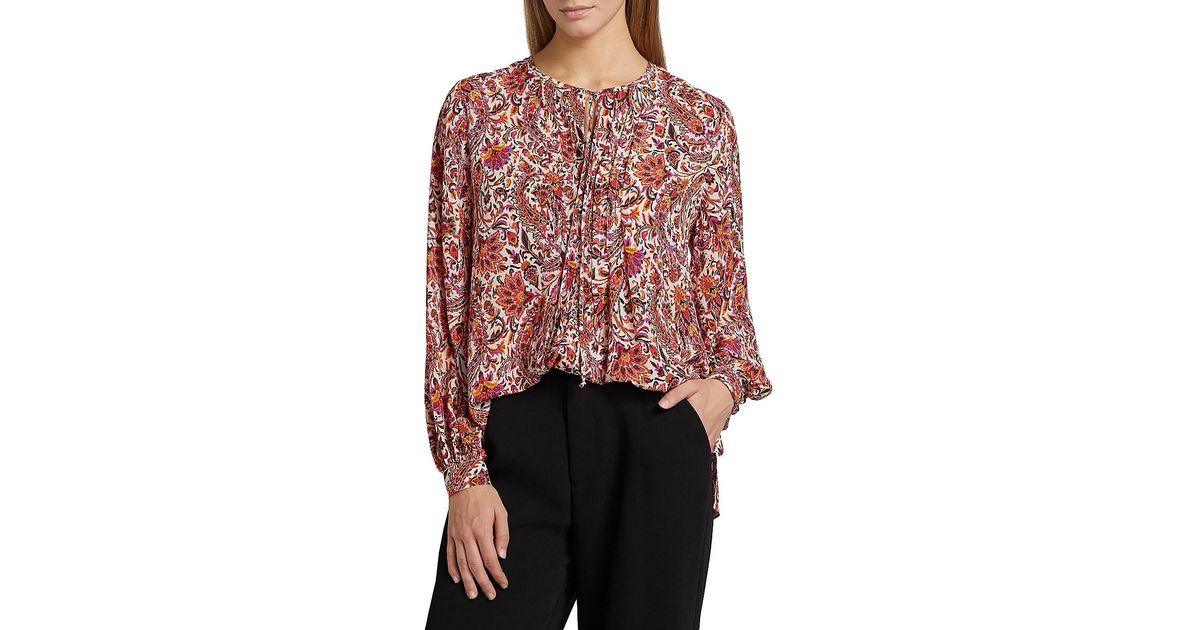 Kobi Halperin Roxanne Paisley Round-Neck Blouse in Red | Lyst UK