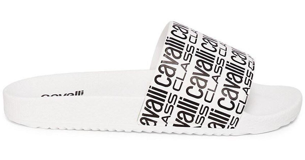 Cavalli Class by Roberto Cavalli Logo Pool Slides in White for Men | Lyst