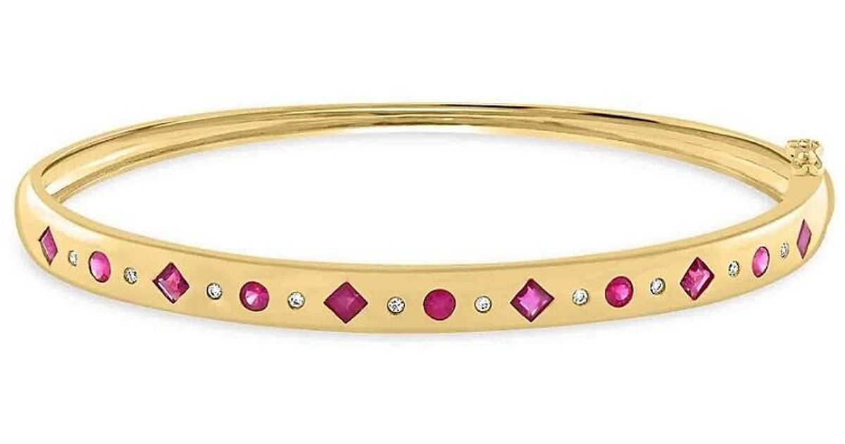 Effy 14K, Ruby & Diamond Bangle Bracelet in Metallic | Lyst